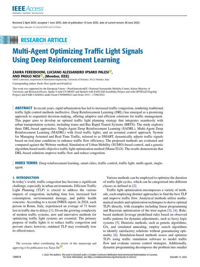 Multi-Agent Optimizing Traffic Light Signals Using Deep Reinforcement Learning | PDF | Applied ...