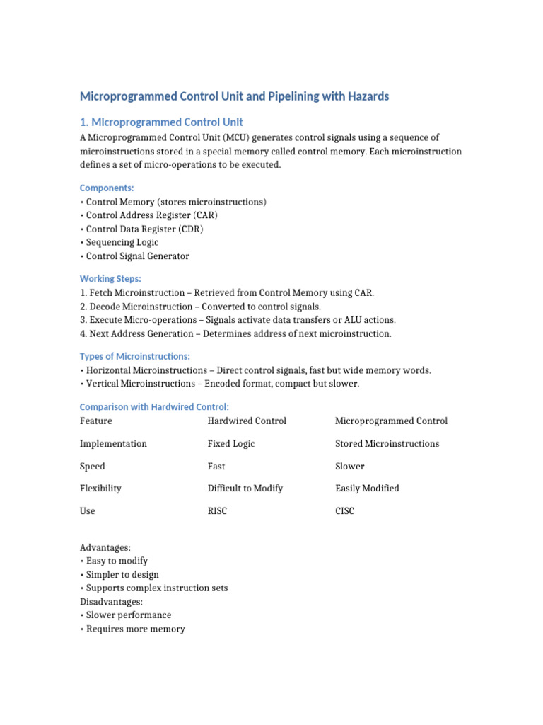 Microprogrammed Control Unit and Pipelining Hazards | PDF | Computer Architecture | Computer ...