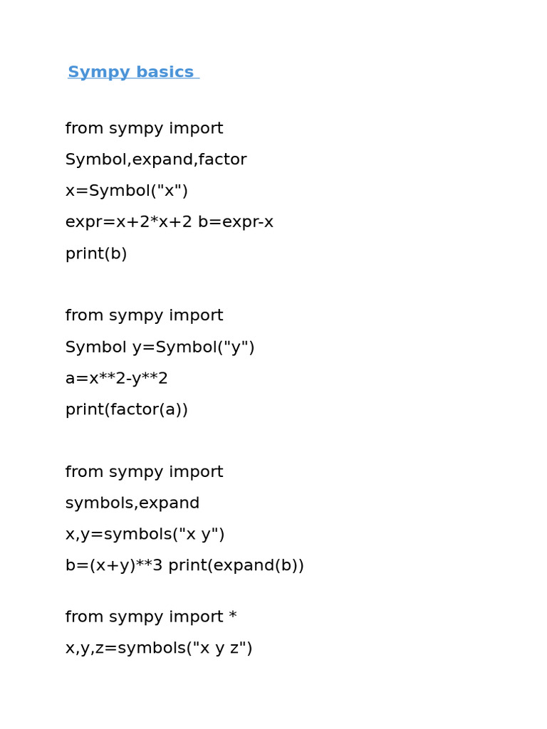 Python MT Basics of Sympy | PDF
