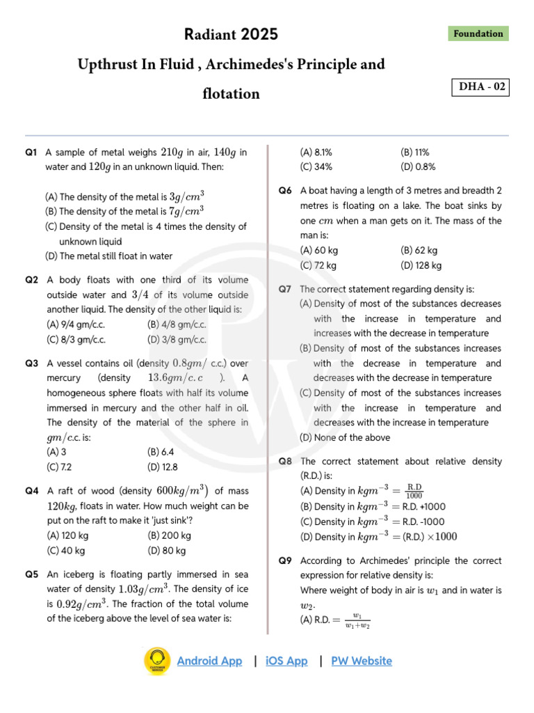 Adiant Upthrust in Fluid, Archimedes's Principle and Flotation | PDF ...