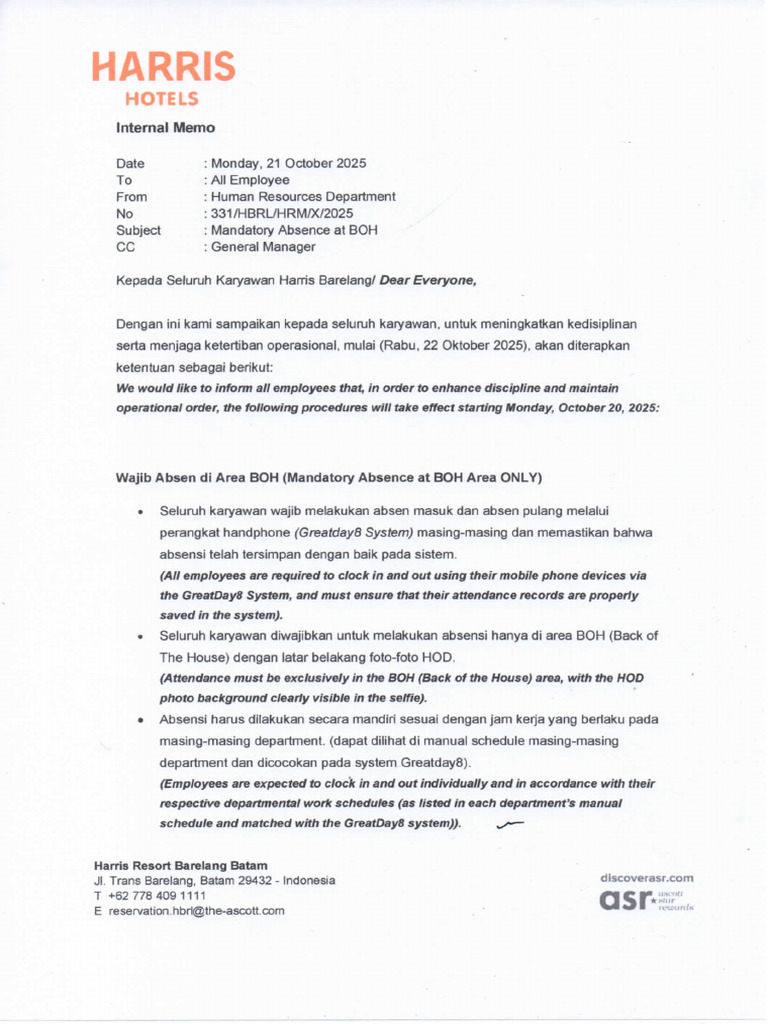 331 - Memo Mandatory Absence at BOH 2025 | PDF