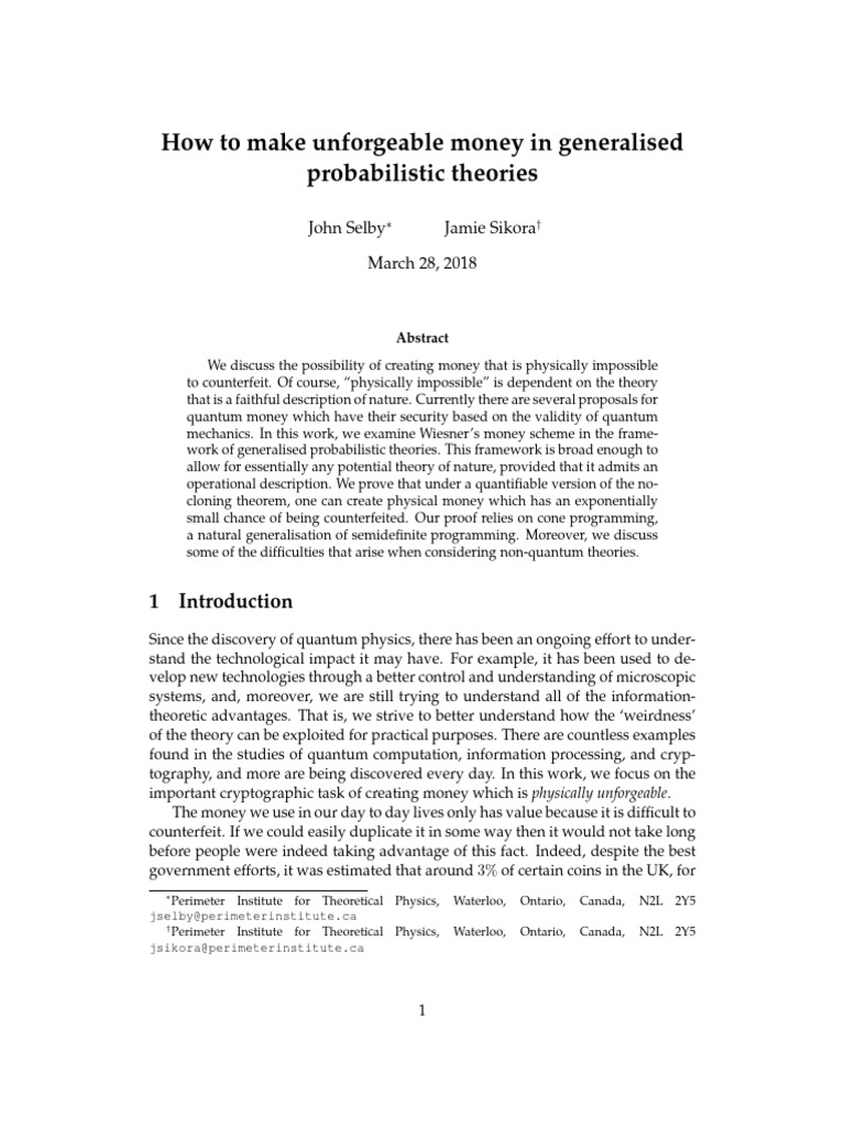 How To Make Unforgeable Money in Generalised Proba | PDF | Causality ...