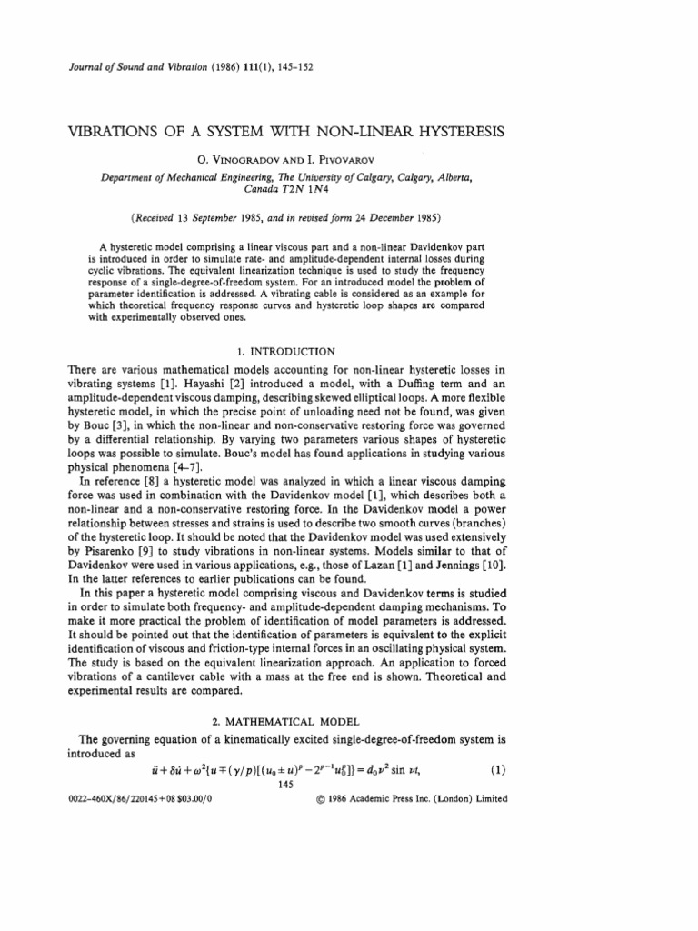 Vibrations of A System With Non-Linear Hysteresis | PDF