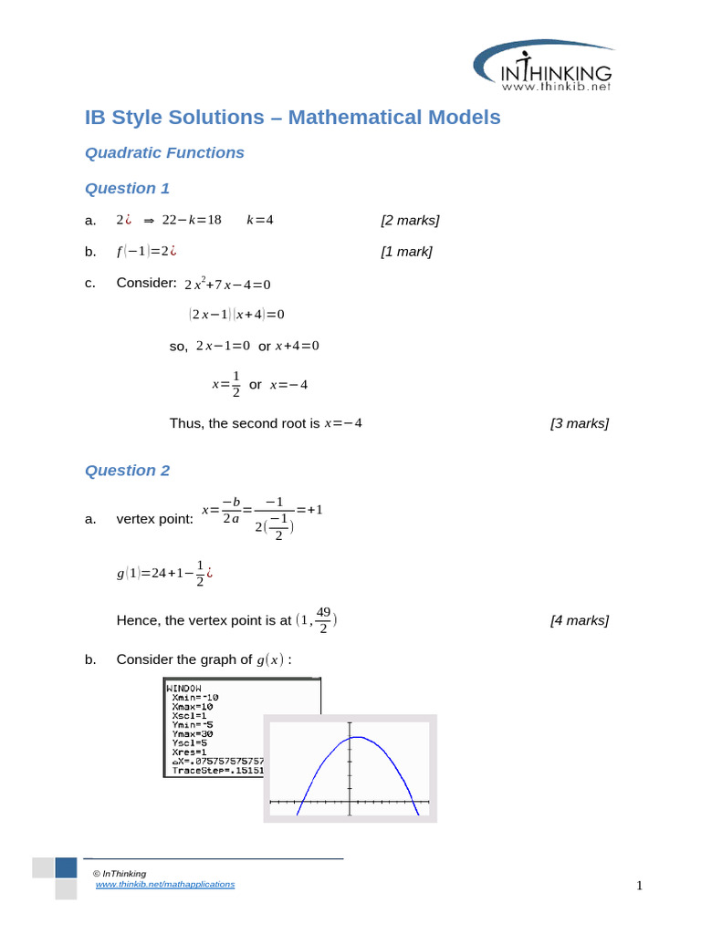 Batch of 10 Quadratic Functions Solutions | PDF | Mathematical Concepts ...