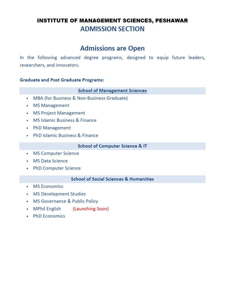 Admissions Open for Graduate Programs | PDF | Doctor Of Philosophy