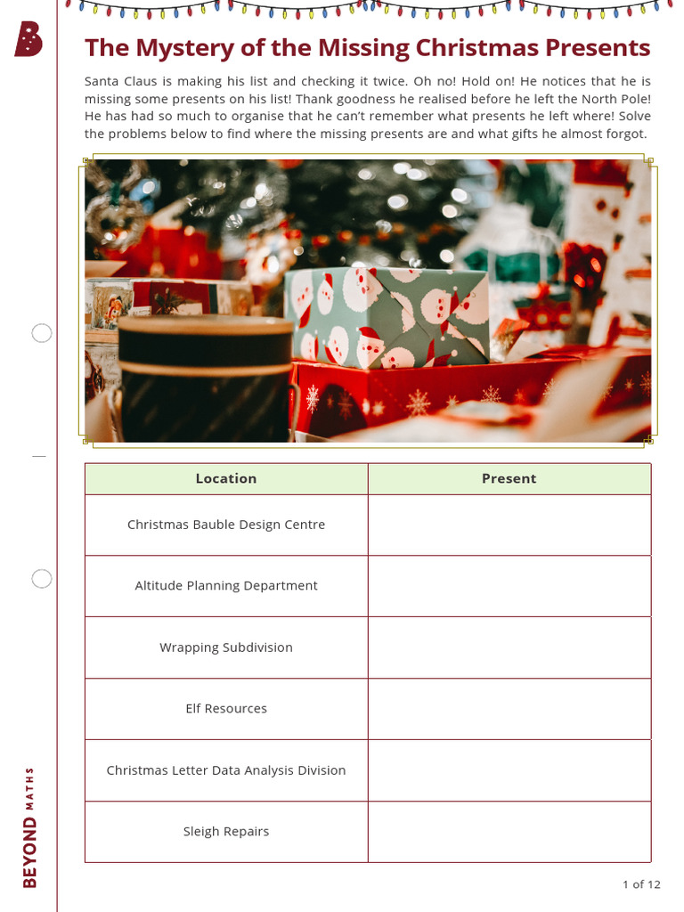 The Mystery of The Missing Christmas Presents - Activity Sheet | PDF ...