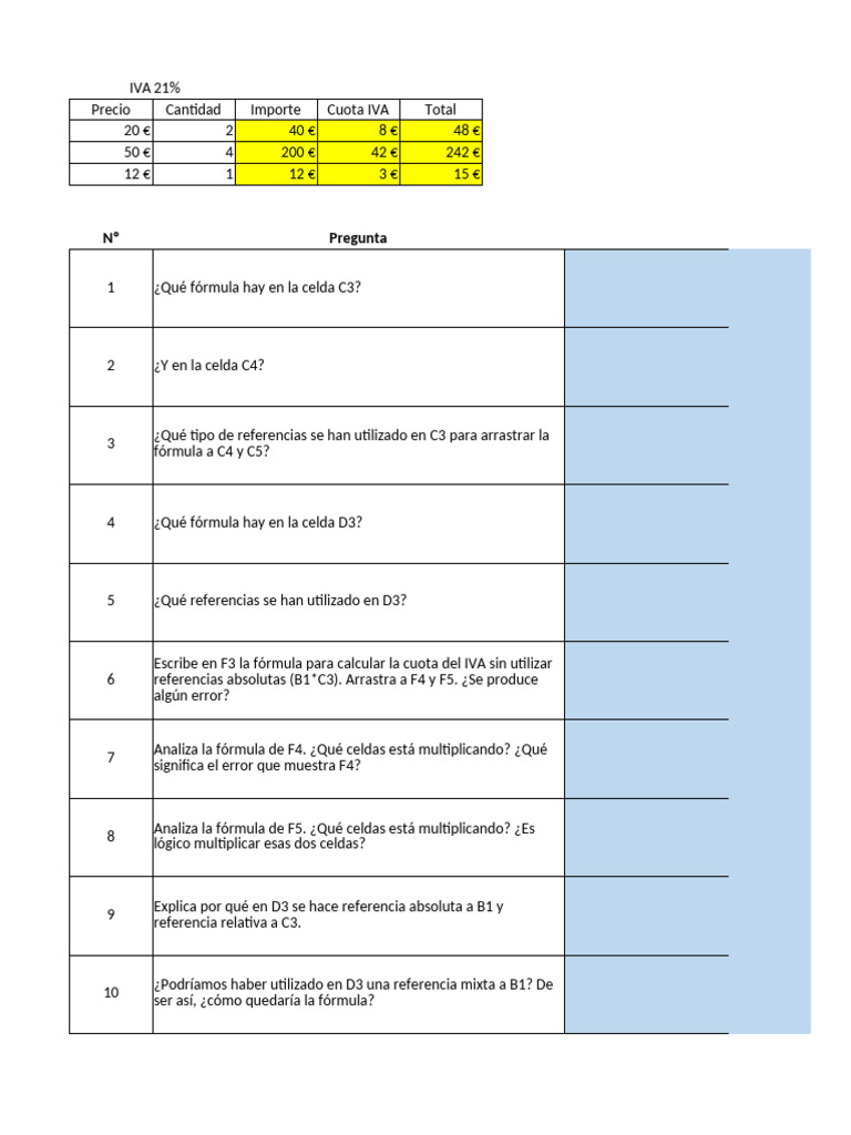 Cálculo de IVA y Fórmulas en Excel | PDF