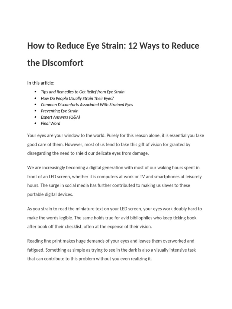12 Effective Tips to Reduce Eye Strain | PDF | Glasses | Glaucoma