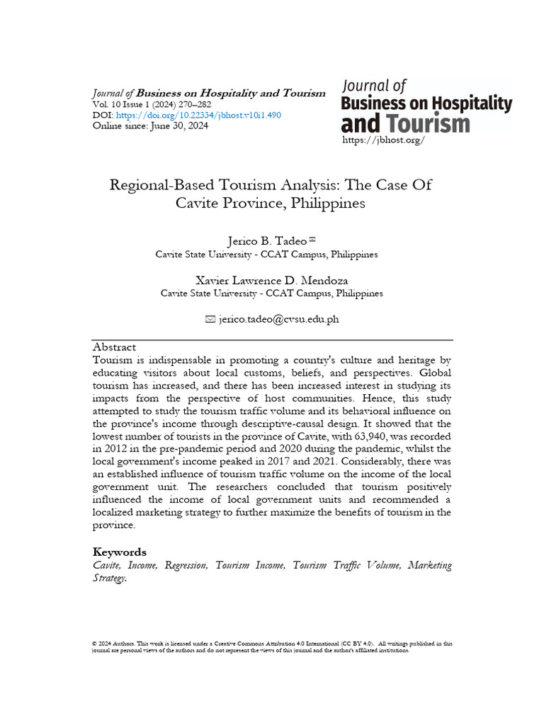 Regional Based Tourism Analysis The Case of Cavite Province ...