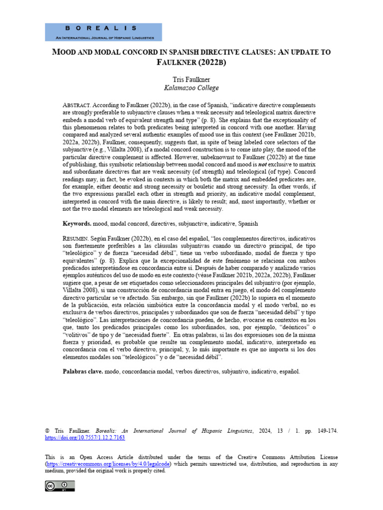 Faulkner - (2024) Mood and Modal Concord in Spanish Directive Clauses ...