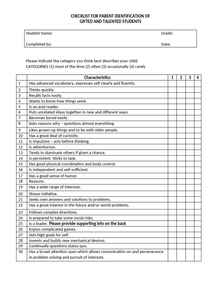 Correct Gifted Parent Survey | PDF | Gifted Education | Behavioural ...