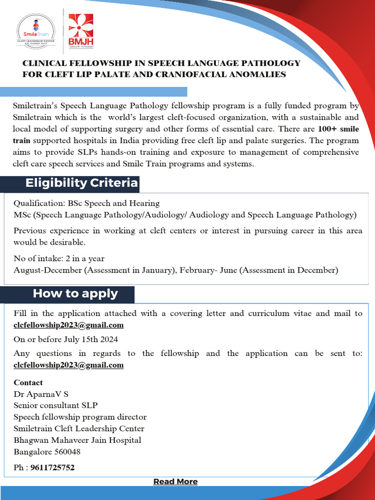 SmileTrain Cleft Speech Fellowship - 2024 | PDF
