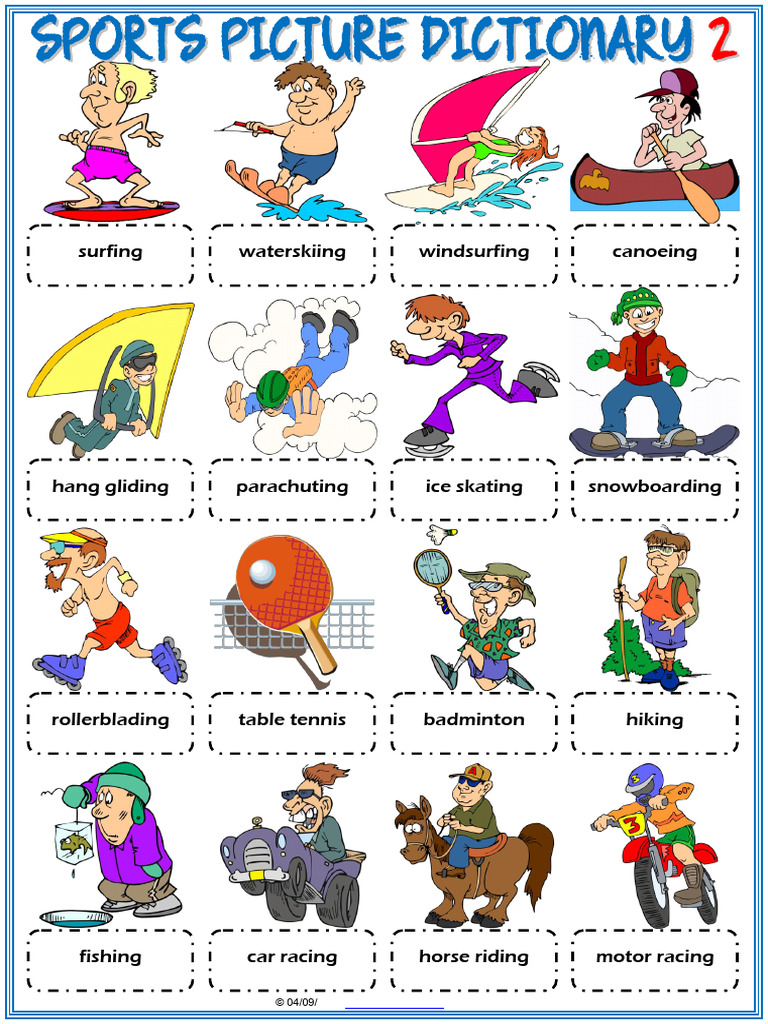 Sports Vocabulary Esl Picture Dictionary Worksheets For Kids-2 | PDF