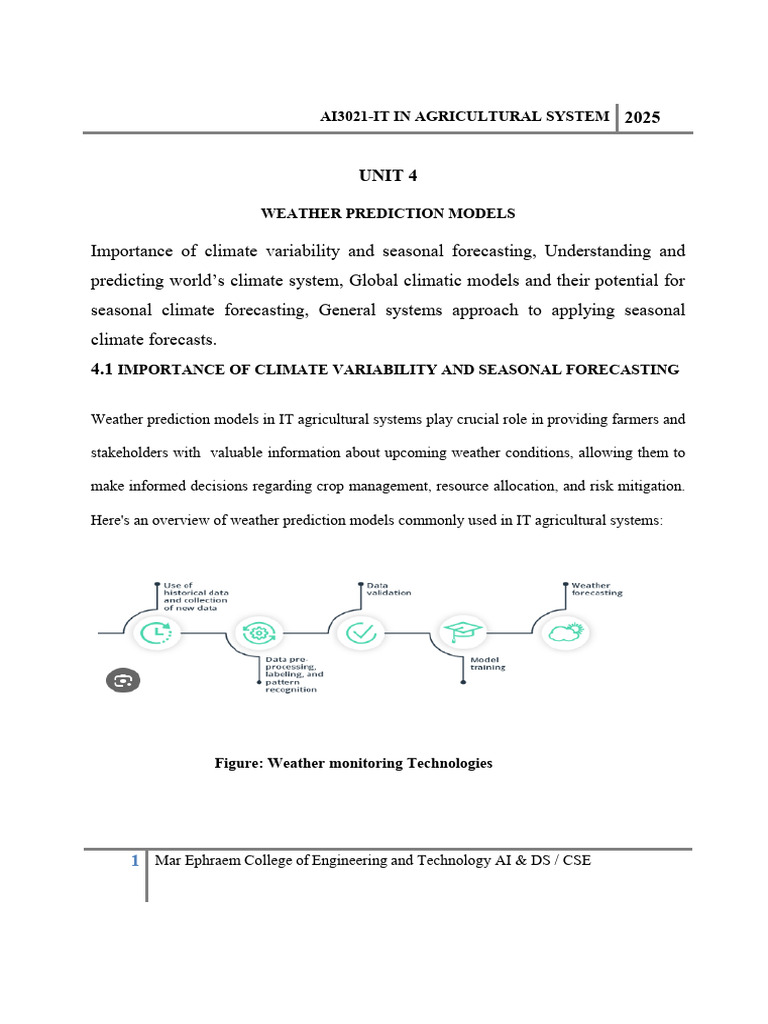 UNIT 4 Weather Prediction Models | PDF | Agriculture | Numerical ...