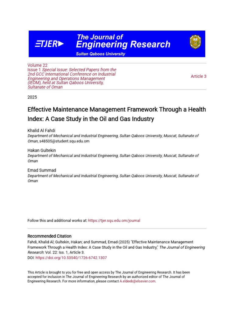 Effective Maintenance Management Framework Through A Health Index-Part1 | PDF | Reliability ...