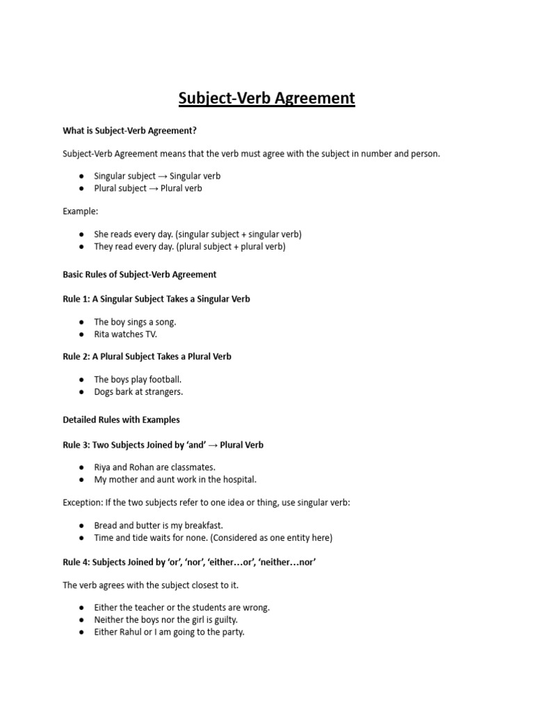 Subject Verb Agreement - Notes | PDF | Grammatical Number | Plural