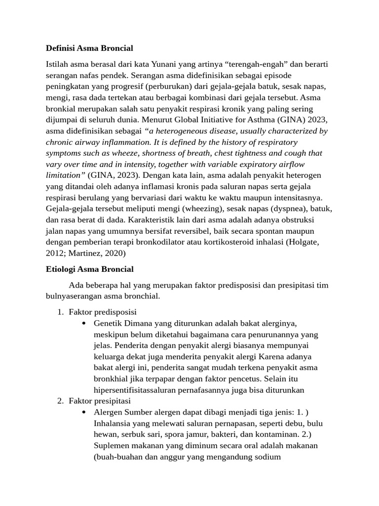 Definisi & Etiologi Asma Broncial | PDF