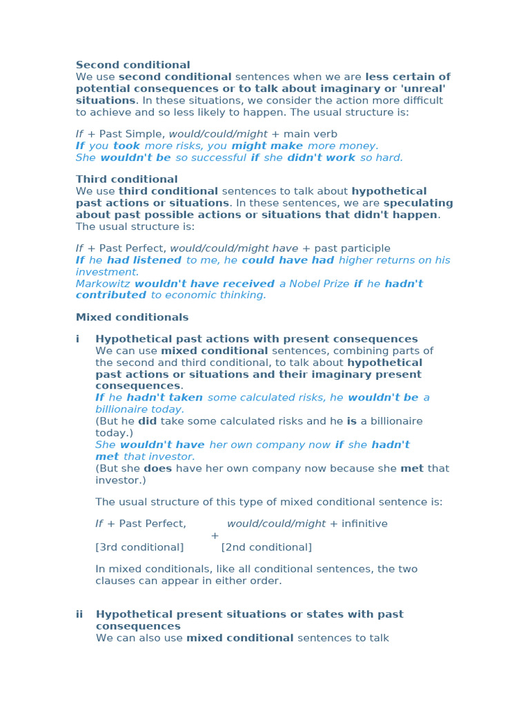 Second Third and Mixed Conditionals B2 Plus | PDF | Perfect (Grammar ...