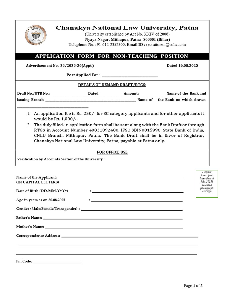 Application Form Non Teaching Form Print 16.08.2025 | PDF | Justice | Crime & Violence