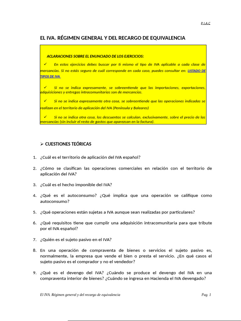 El Iva. Regímenes General y de Recargo de Equivalencia - Ejercicios | PDF | Factura | Bancos