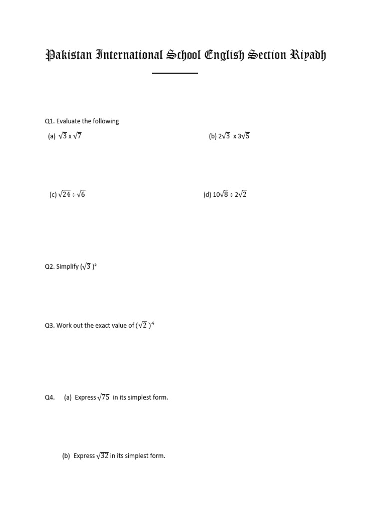 Surds Worksheet G-8 | PDF