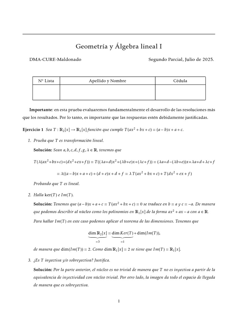 Letra 2do Parcial GAL1 2025 C Sol | PDF | Mapa lineal | Objetos matemáticos