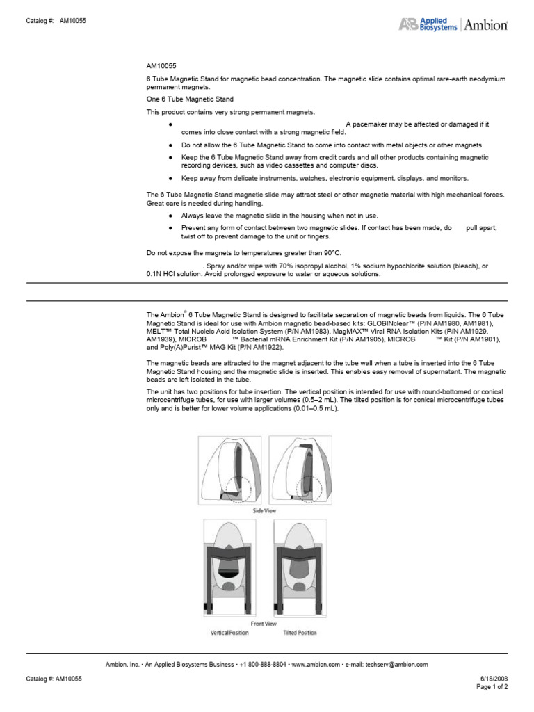6 Tube Magnetic Stand for Bead Separation | PDF