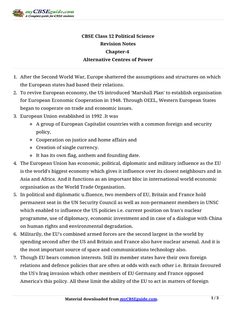 CBSE Class 12 Political Science Notes | PDF | Global Politics ...
