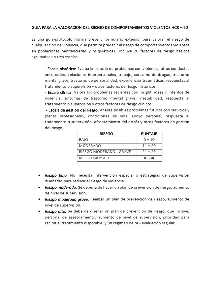 Calificacion HCR - 20 - Hostilidad Buss Durkee | PDF | Trastorno mental | Violencia