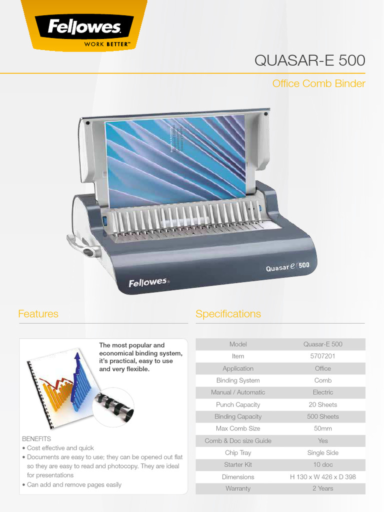 Quasar-E 500 Office Comb Binder Specs | PDF