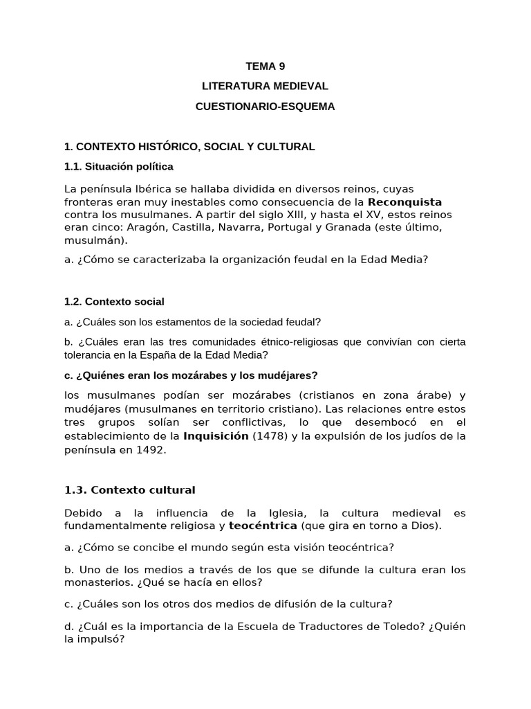 Tema 9 Esquema Lit. Medieval | PDF | Metro (poesía)