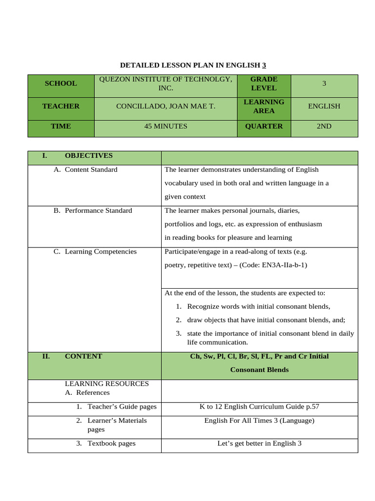 DLP Template Bsed | PDF | English Language | Learning
