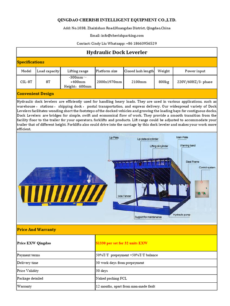 Hydraulic Dock Leveler Specifications | PDF | Mechanical Engineering