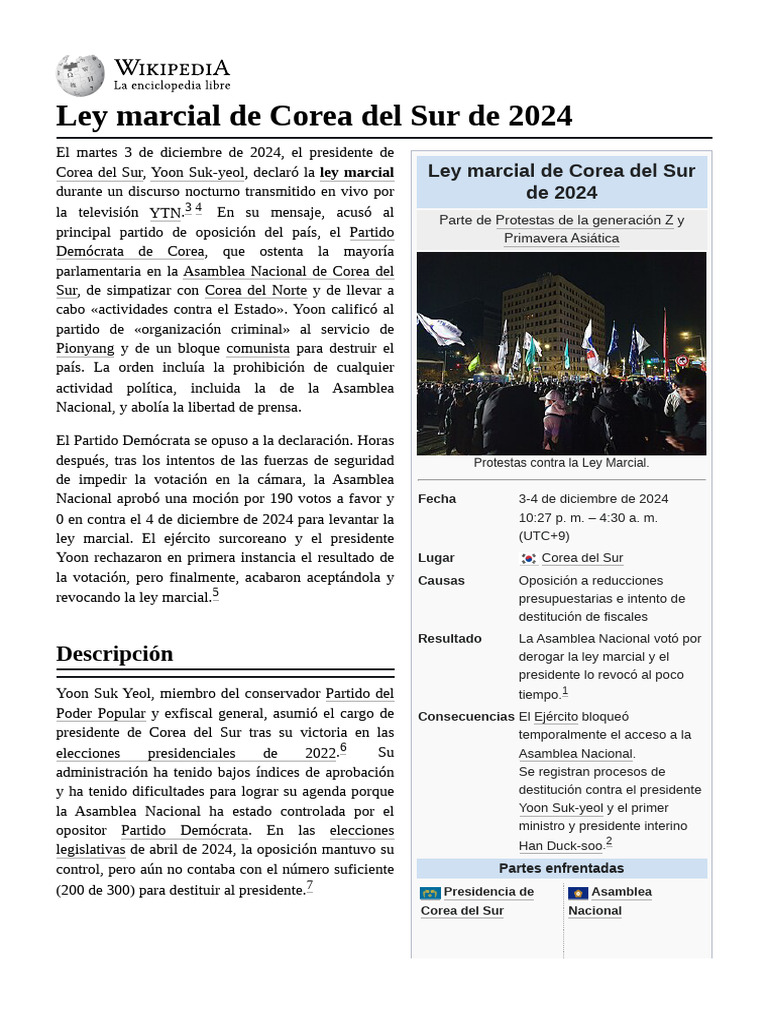 Protestas en Corea del Sur: Ley Marcial 2024 | PDF | Gobierno ...