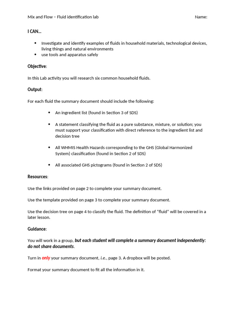 Fluid Identification Lab Summary Guide | PDF | Safety | Occupational ...