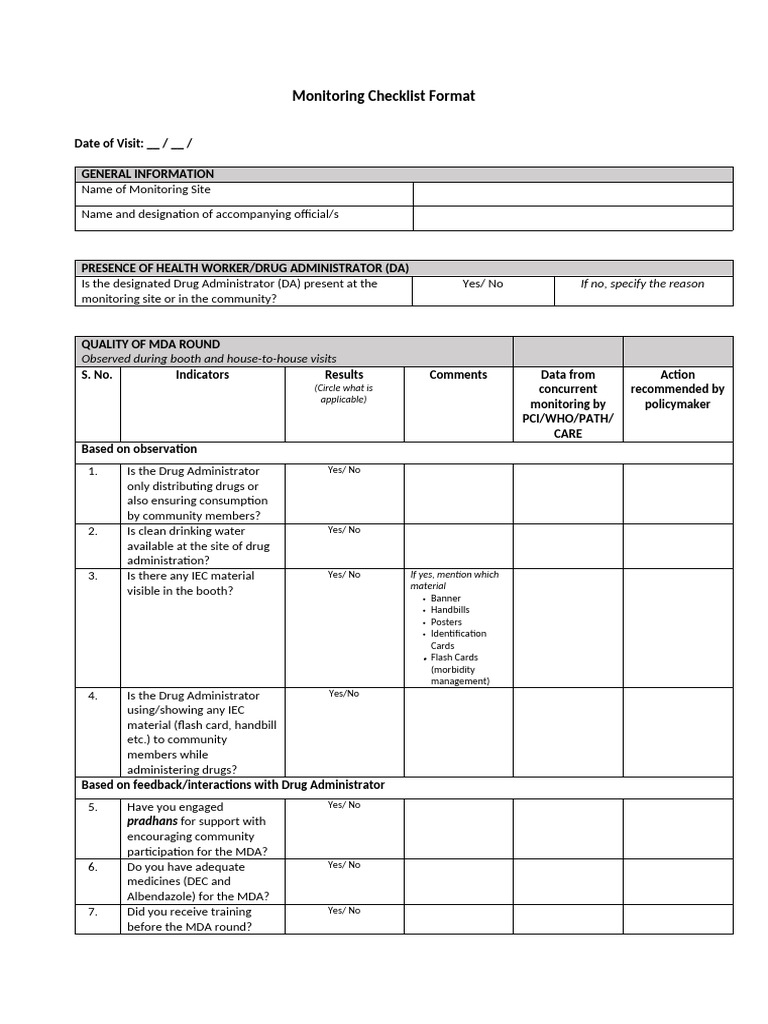 Monitoring Checklist Format - Policymakers - MDA Rounds | PDF