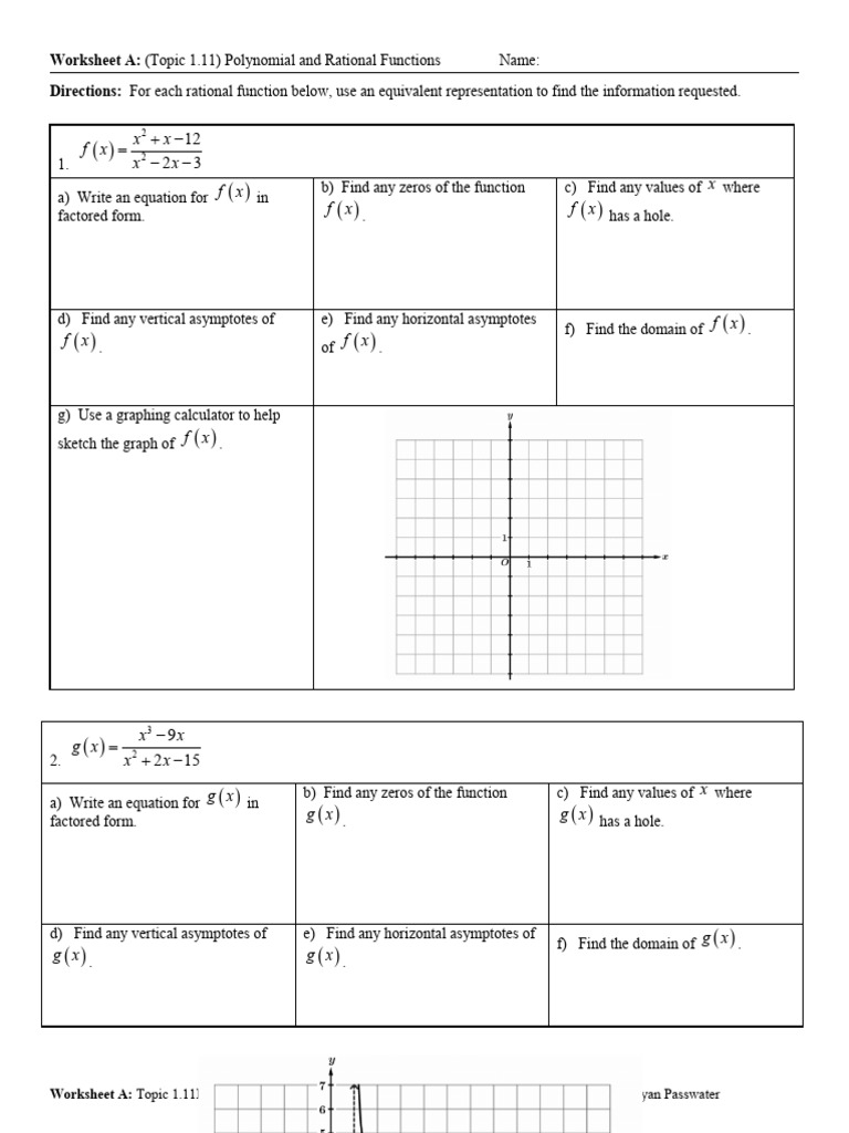 Worksheet A Topic 1.11 Equivalent Representations of Polynomial and ...