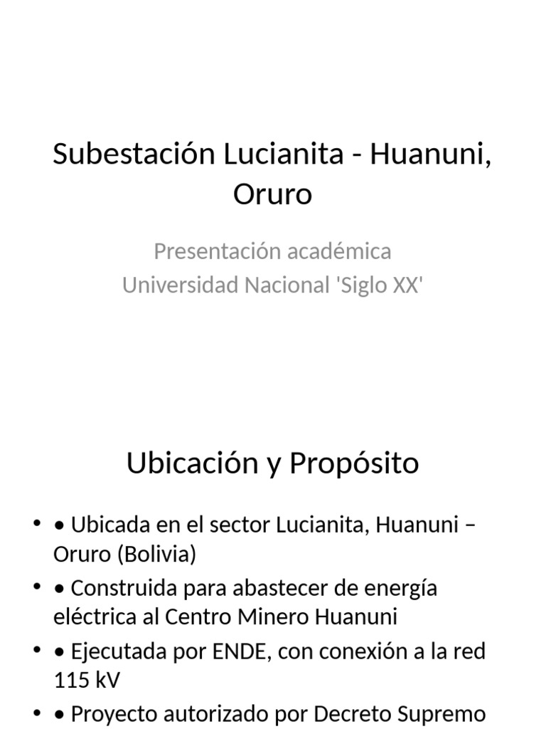 Subestación Lucianita: Energía para Huanuni | PDF
