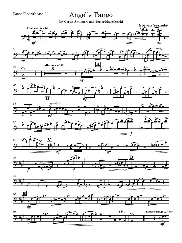 Angel's Tango for Bass Trombone | PDF | Elements Of Music | Musical Forms