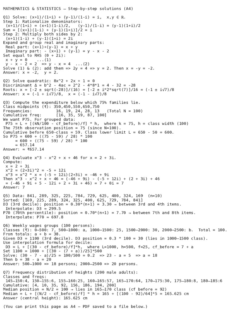 Math Solutions A4 | PDF | Square Root | Mathematical Concepts