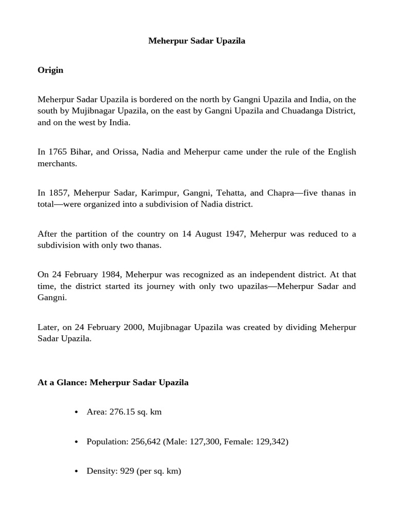 Meherpur Upazila Presentation | PDF | Government
