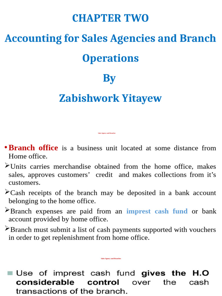 Accounting for Sales Agencies & Branches | PDF | Debits And Credits ...