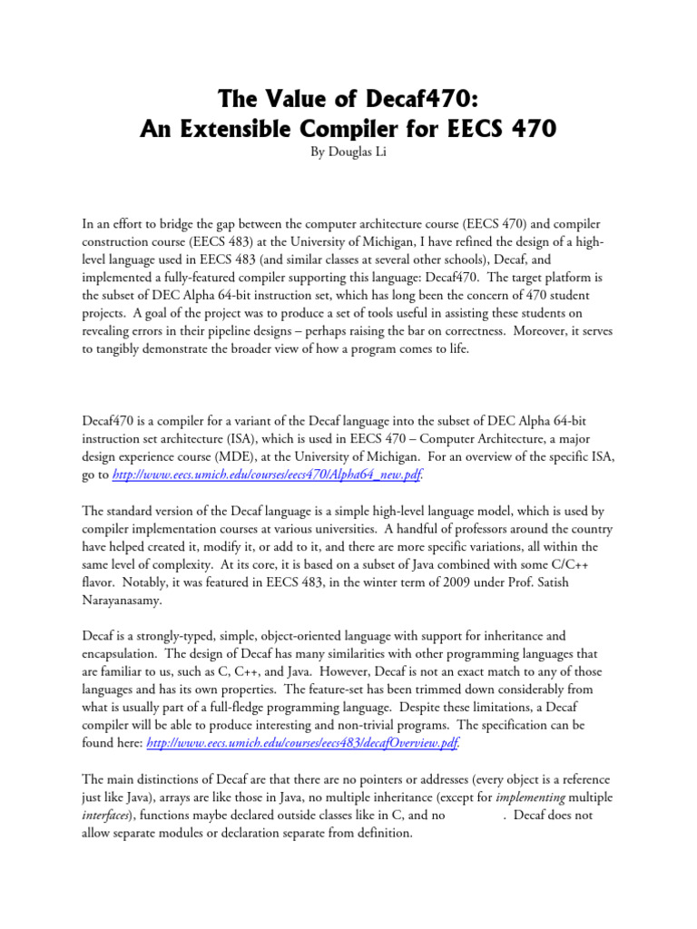The Value of Decaf470: An Extensible Compiler For EECS 470 | PDF | Class (Computer Programming ...