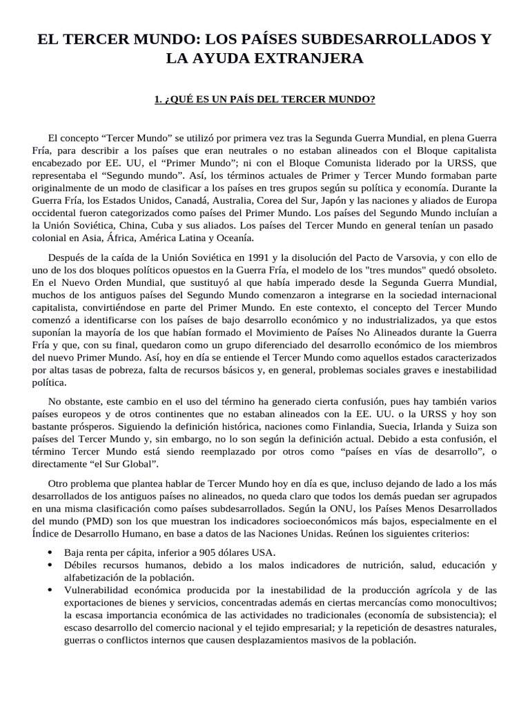 Tercer Mundo: Definición y Realidad Actual | PDF | Tercer Mundo | Pobreza