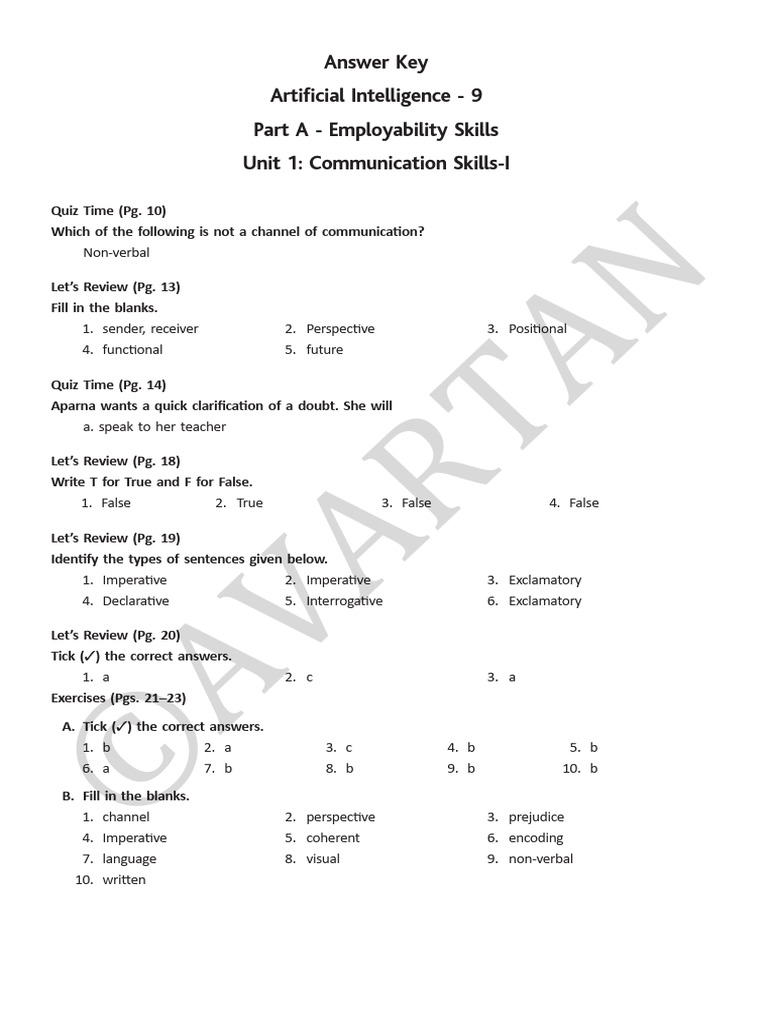 Answer Key - AI - Grade 9 (Part A & B) - Revised | PDF | Communication ...