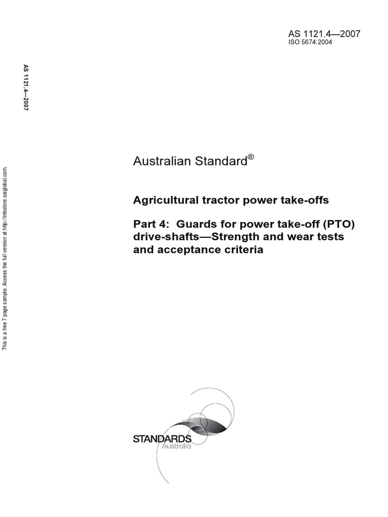 As 1121.4-2007 Agricultural Tractor Power Take-Offs Guards For Power ...