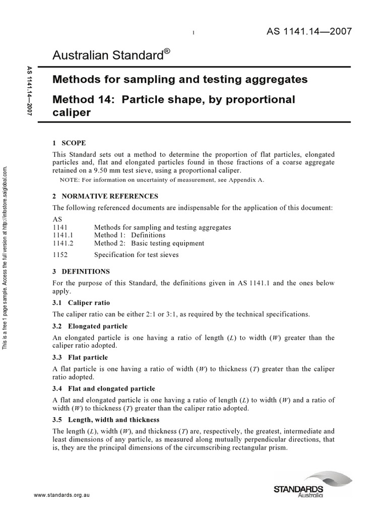 As 1141.14-2007 Methods For Sampling and Testing Aggregates Particle ...