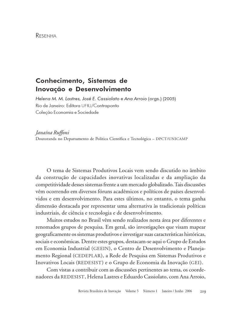 Helena M M Lastres Jose E Cassiolato e A | PDF | Economia | Inovação