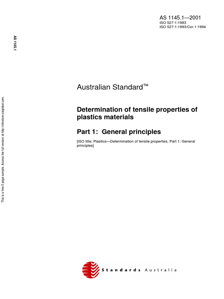 As 1145.1-2001 Determination of Tensile Properties of Plastics ...