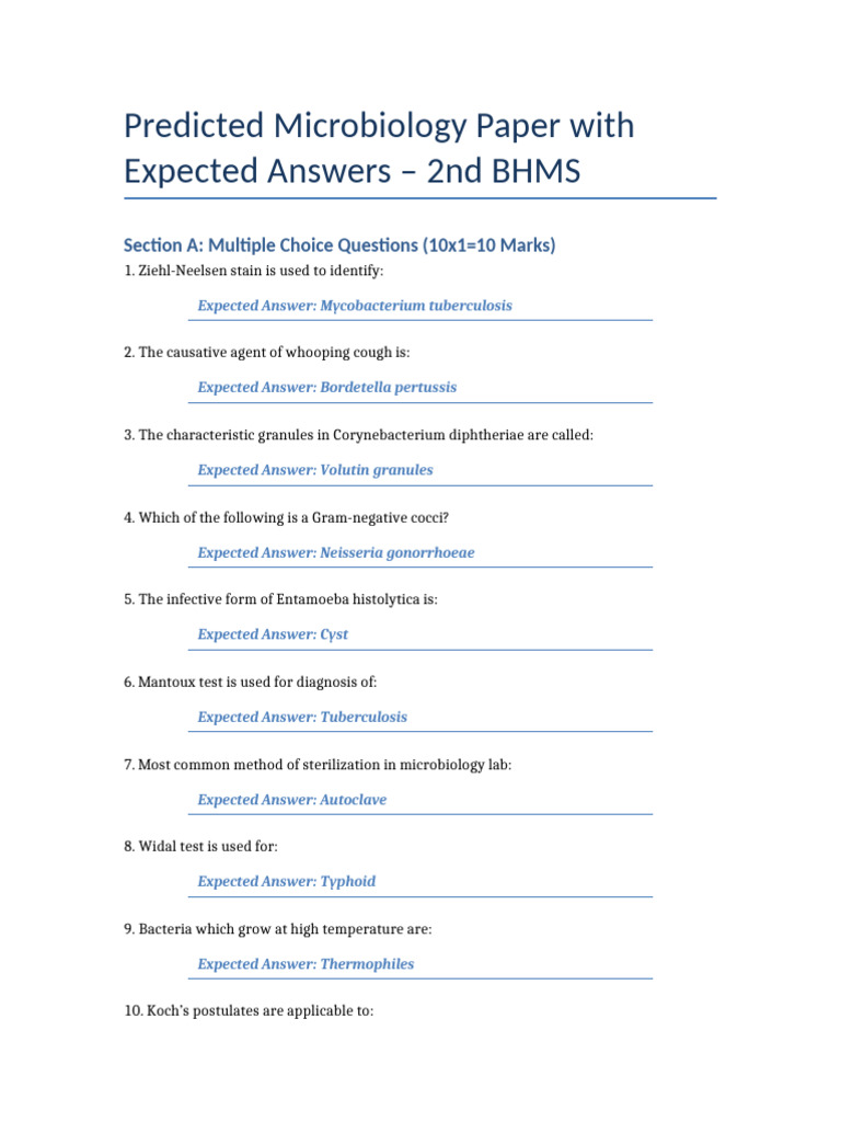 Predicted Microbiology Paper 2nd BHMS | PDF | Immune System | Gram ...